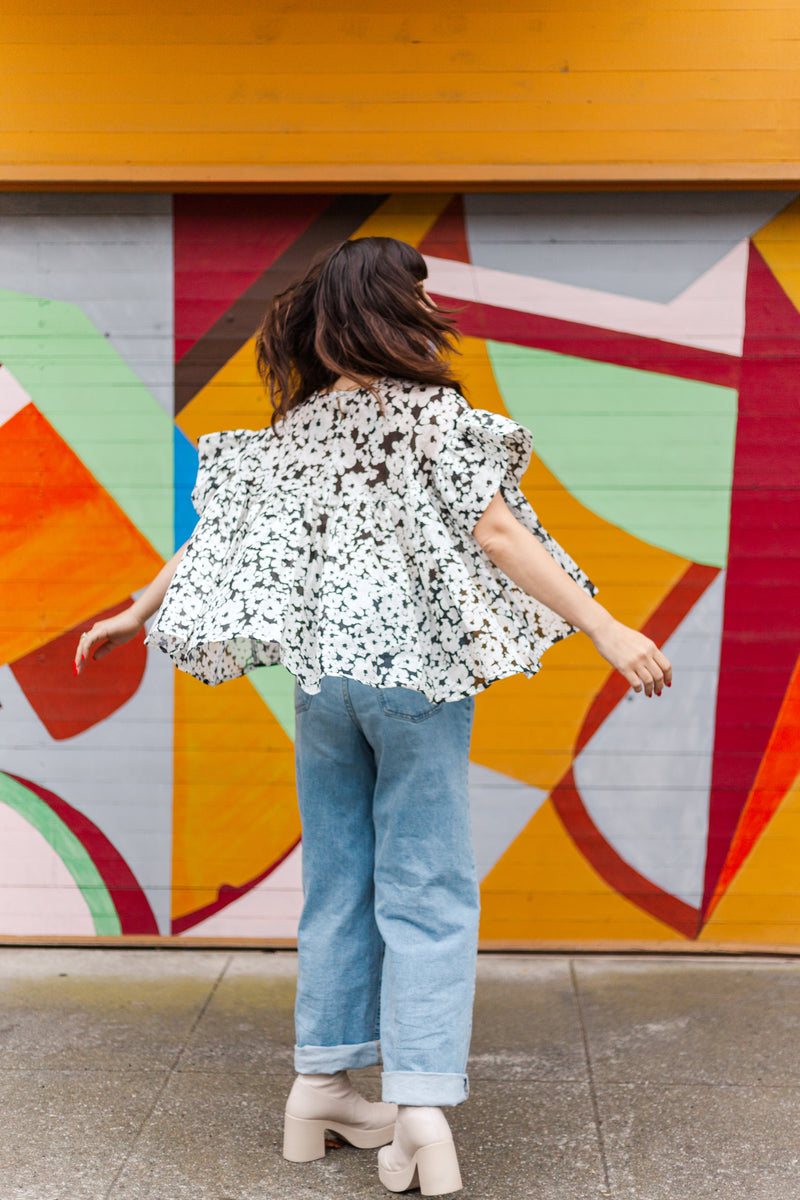 Mushroom Top in Black & White Floral Linen (RTS) – Nettle Studios