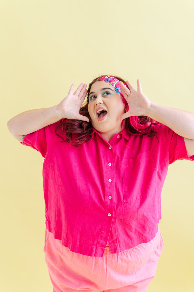 Boxy Collared Top in Hot Pink Linen (RTS) – Nettle Studios