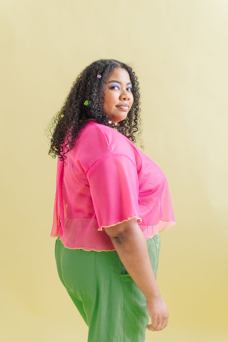Boxy Crop Top in Hot Pink Mesh – Nettle Studios
