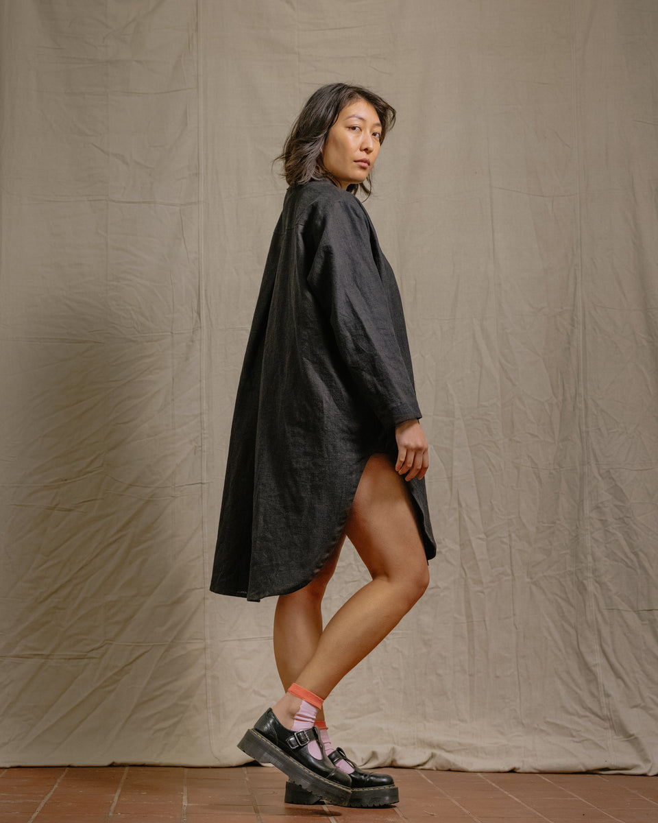 Soft Volume Shirt Dress in Black Linen – Nettle Studios